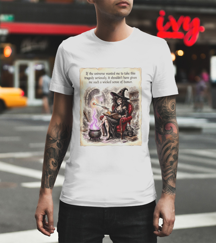 Witch With A Wicked Sense Of Humor And Magic Wand In Stone Room T-Shirt