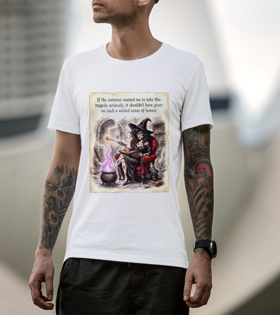 Witch With A Wicked Sense Of Humor And Magic Wand In Stone Room T-Shirt