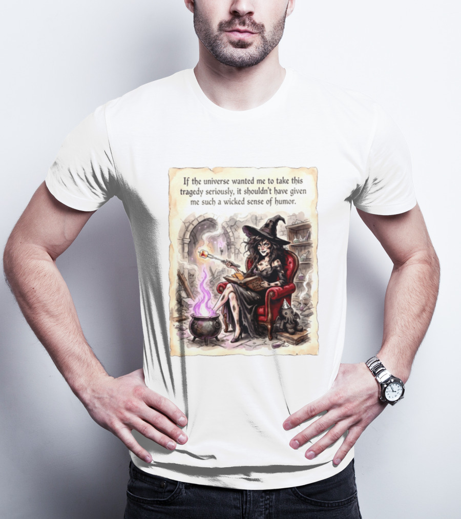 Witch With A Wicked Sense Of Humor And Magic Wand In Stone Room T-Shirt