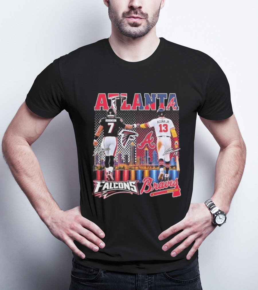 Atlanta Falcons Braves Bijan Robinson Ronald Acuna Jr. Sports City Line T-Shirt