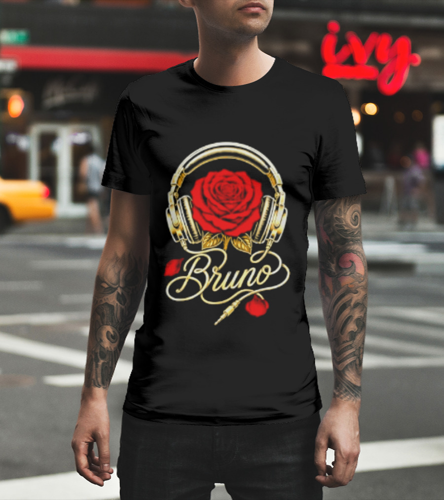 Bruno Headphones And Red Rose T-Shirt