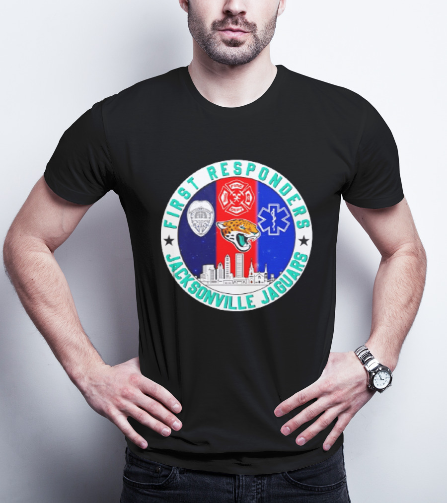 First Responders Jacksonville Jaguars Skyline Tribute 9.11 Memorial T-Shirt