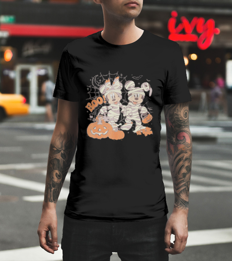 Mickey Minnie Mummy Halloween Boo Disney Spooky Pumpkin T-Shirt