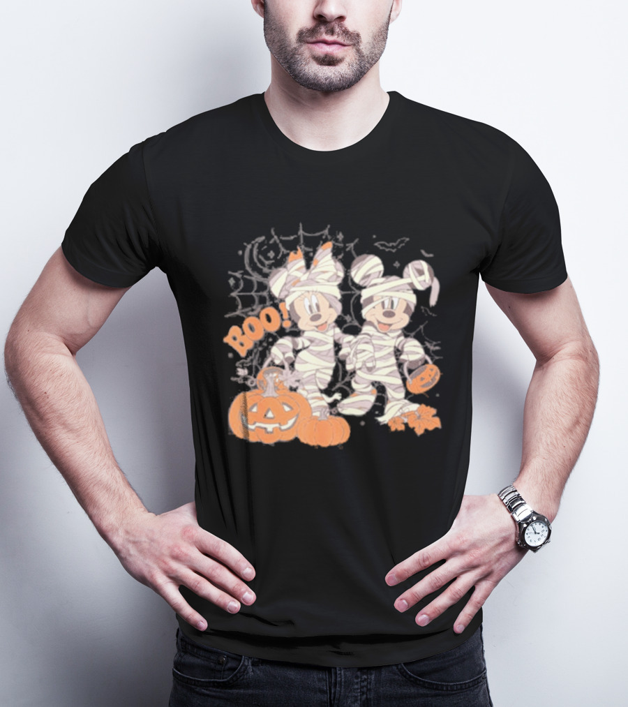 Mickey Minnie Mummy Halloween Boo Disney Spooky Pumpkin T-Shirt