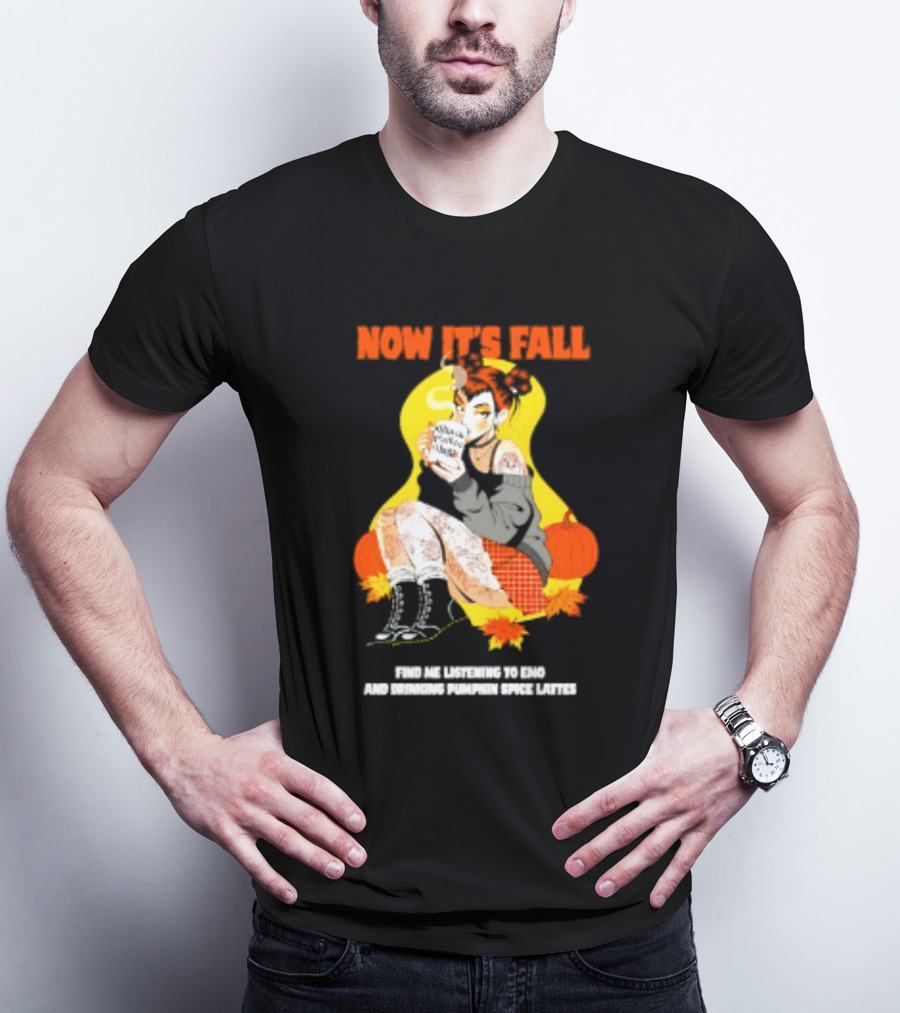 Now It's Fall Emo And Pumpkin Spice Lattes Aesthetic Cozy Autumn Vibes T-Shirt