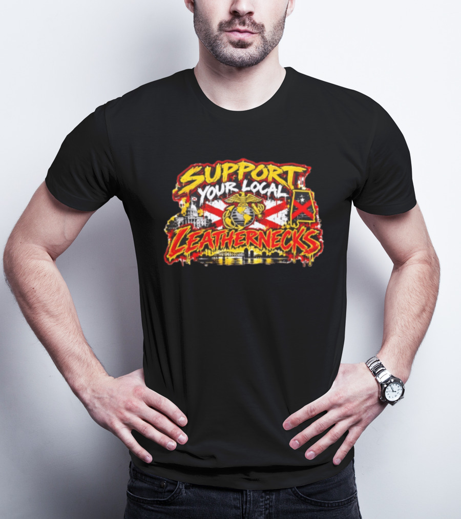 Support Your Local Leathernecks Alabama Marine Emblem Capitol Artillery Flag T-Shirt