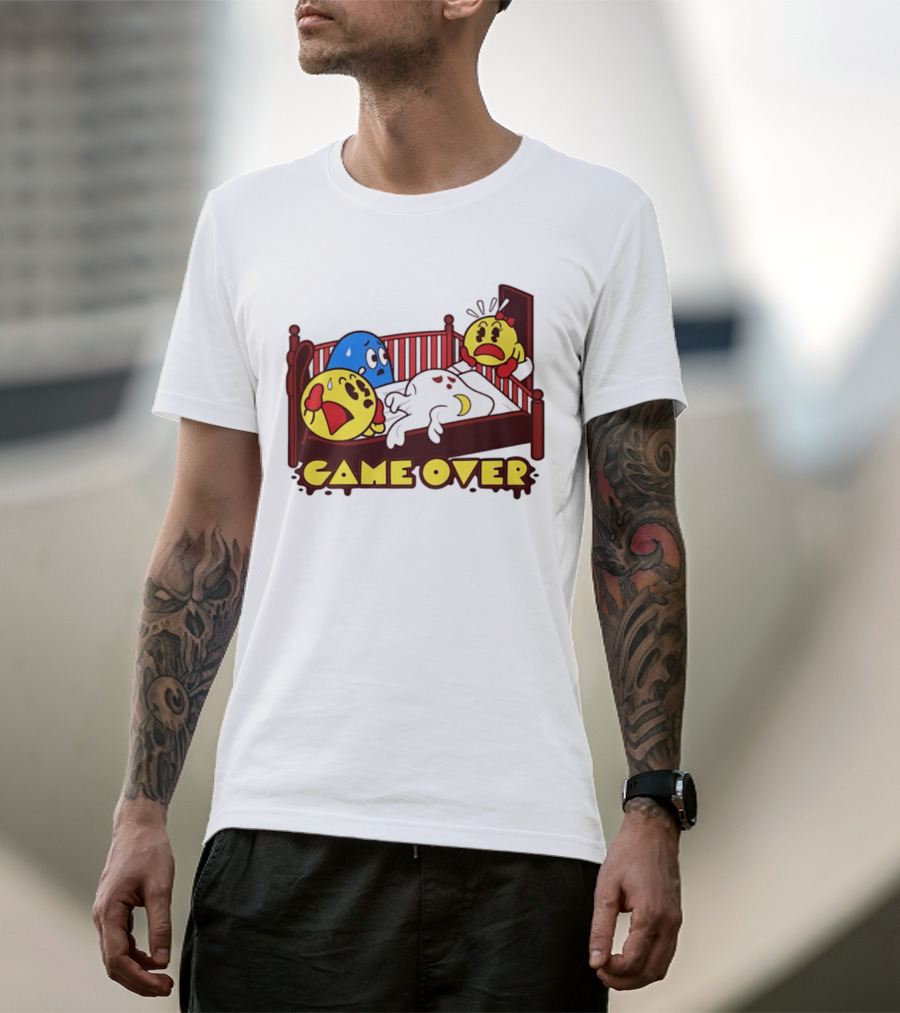 Game Over Halloween Pac Man Ghost Bed Scene T-Shirt