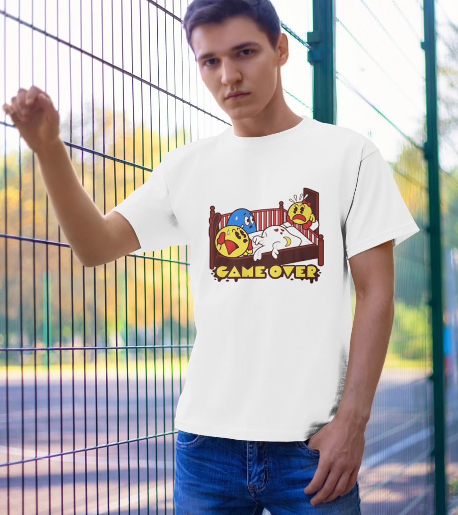 Game Over Halloween Pac Man Ghost Bed Scene T-Shirt