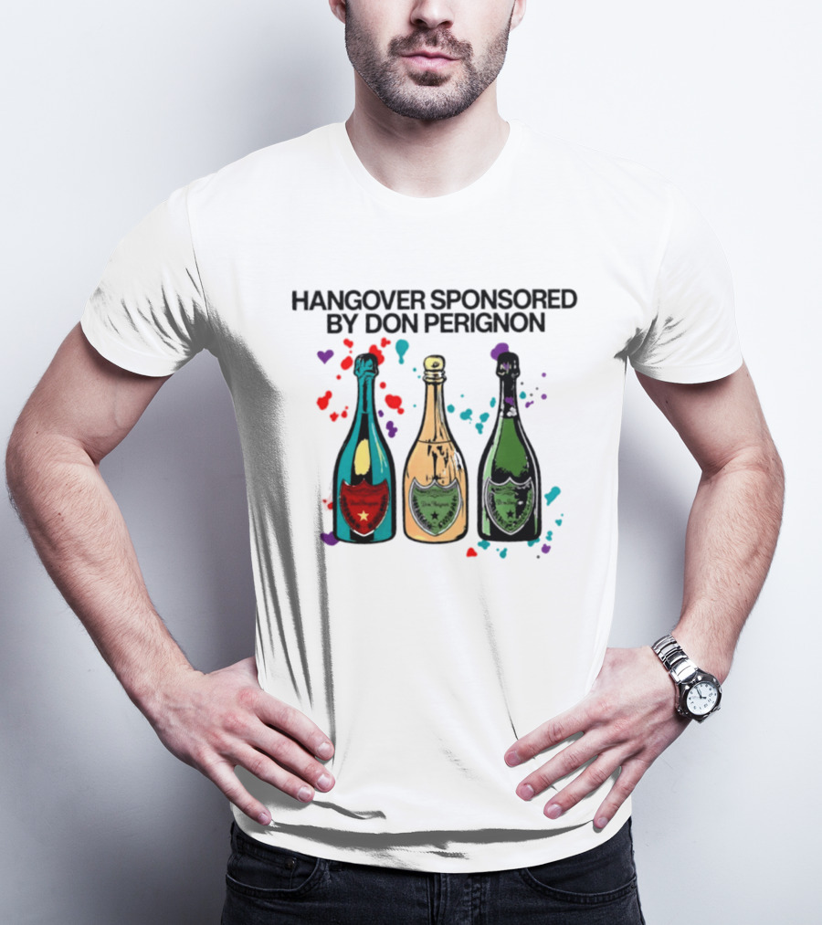 Hangover Sponsored By Dom Perignon Bottle Trio With Colorful Hearts T-Shirt