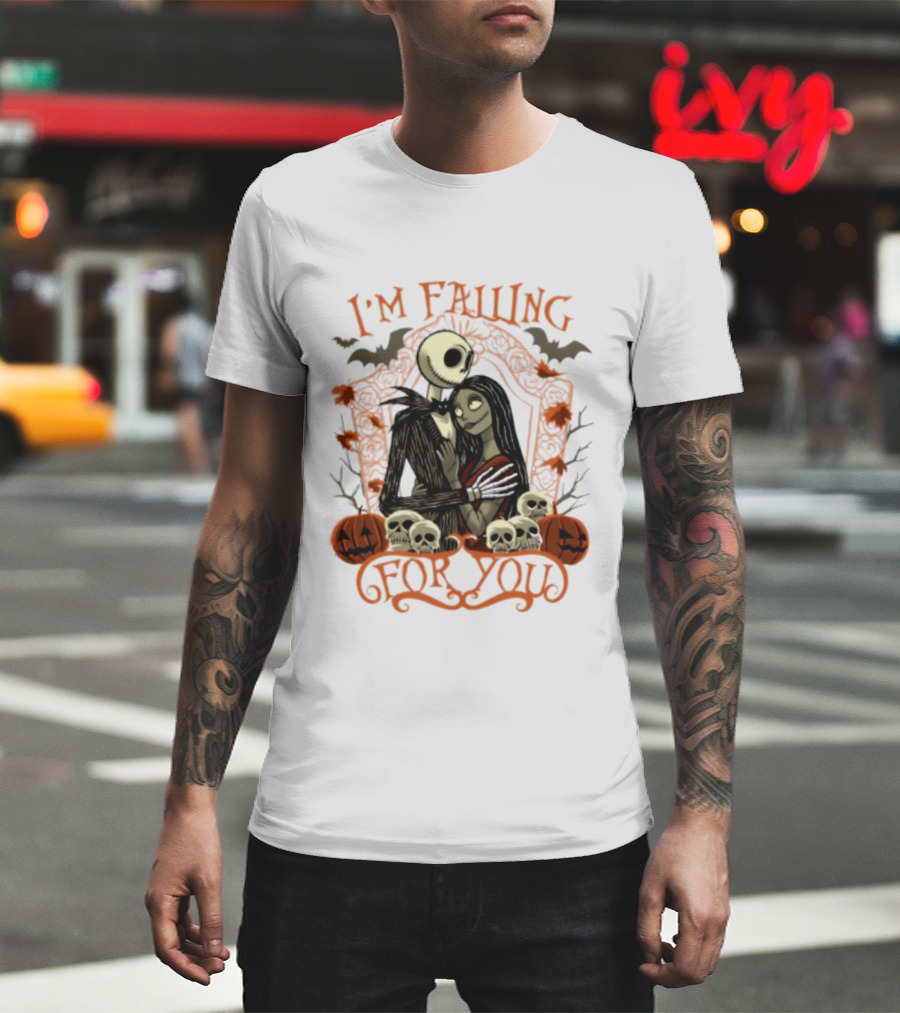 I'm Falling For You The Nightmare Before Halloween Jack And Sally Halloween Pumpkins Skulls Bats T-Shirt