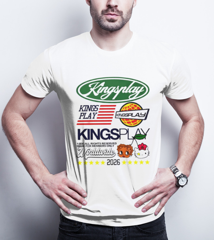 Kingsplay 1 800 All Rights Reserved Members Only Worldwide 2026 Hello Kitty Stars T-Shirt
