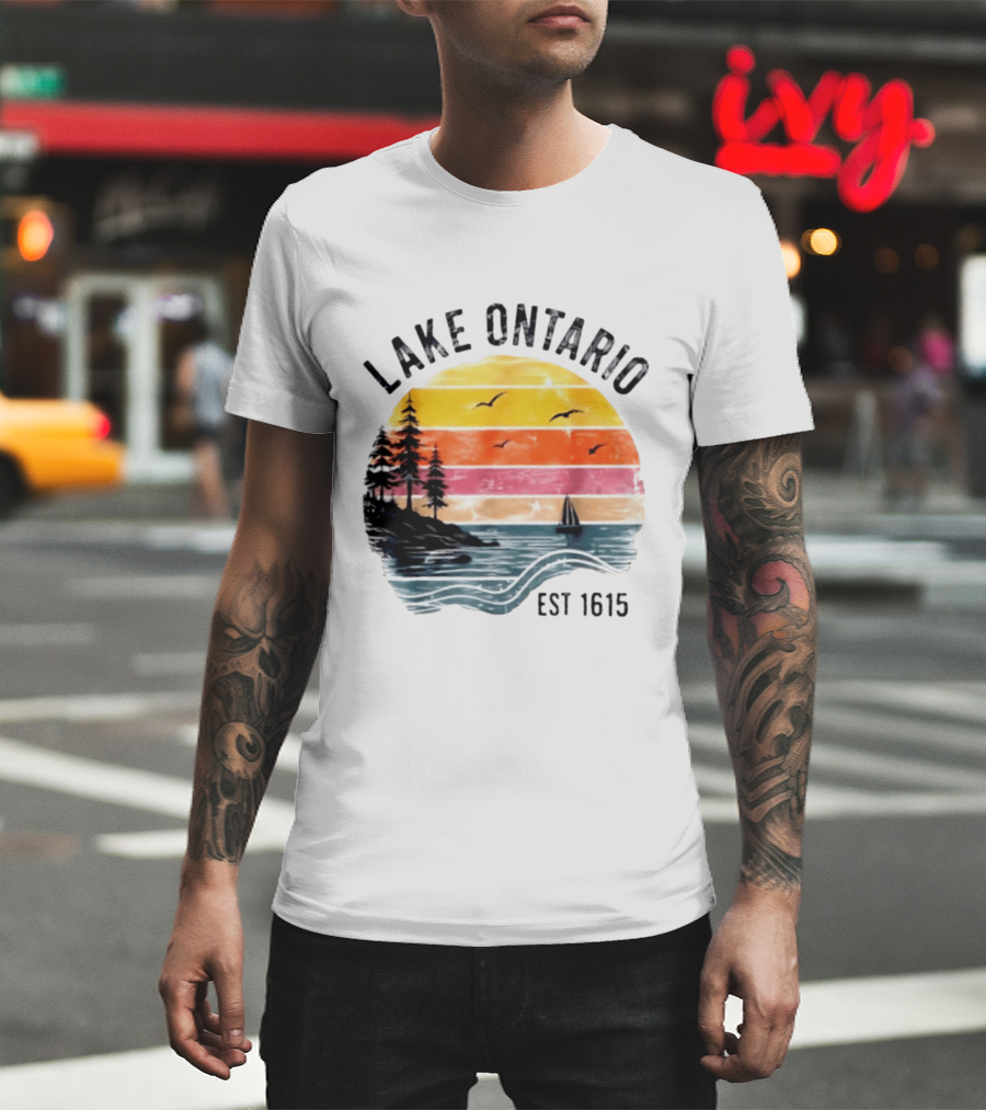 Lake Ontario Est 1615 Great Lakes Nature Sunset Sailing Scene T-Shirt