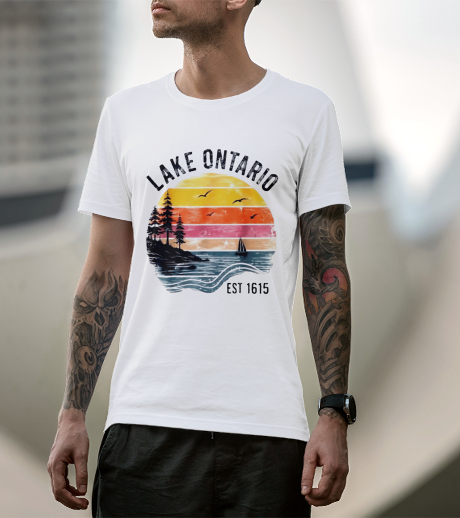 Lake Ontario Est 1615 Great Lakes Nature Sunset Sailing Scene T-Shirt