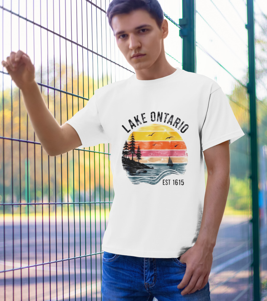 Lake Ontario Est 1615 Great Lakes Nature Sunset Sailing Scene T-Shirt
