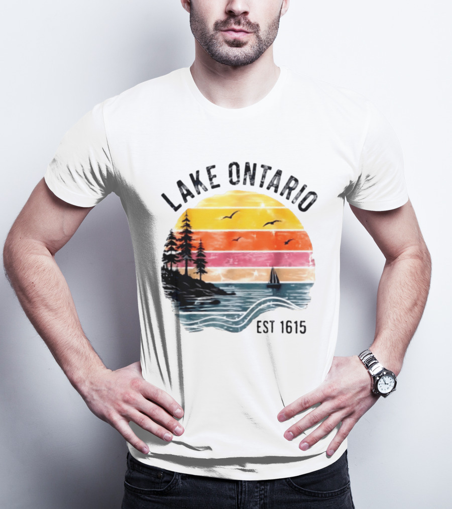 Lake Ontario Est 1615 Great Lakes Nature Sunset Sailing Scene T-Shirt