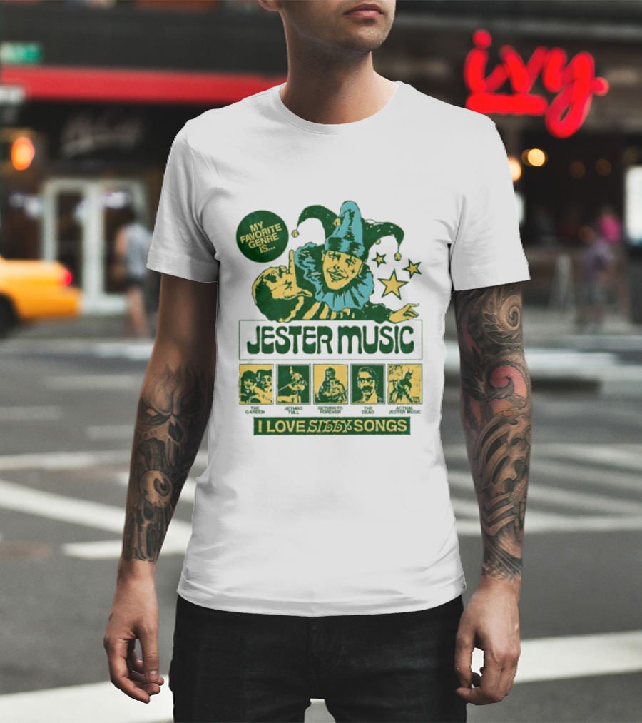 My Favorite Genre Is Jester Music I Love Silly Songs Playful Jester With Stars T-Shirt