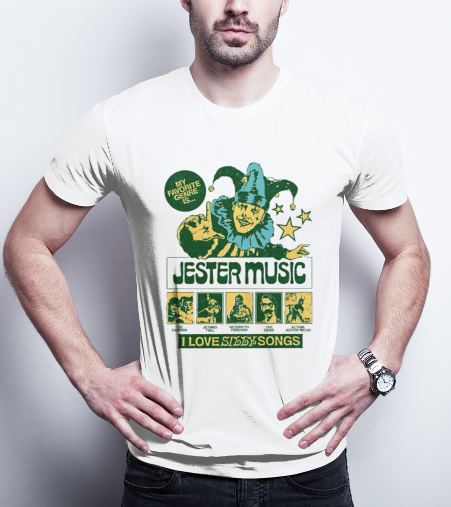 My Favorite Genre Is Jester Music I Love Silly Songs Playful Jester With Stars T-Shirt