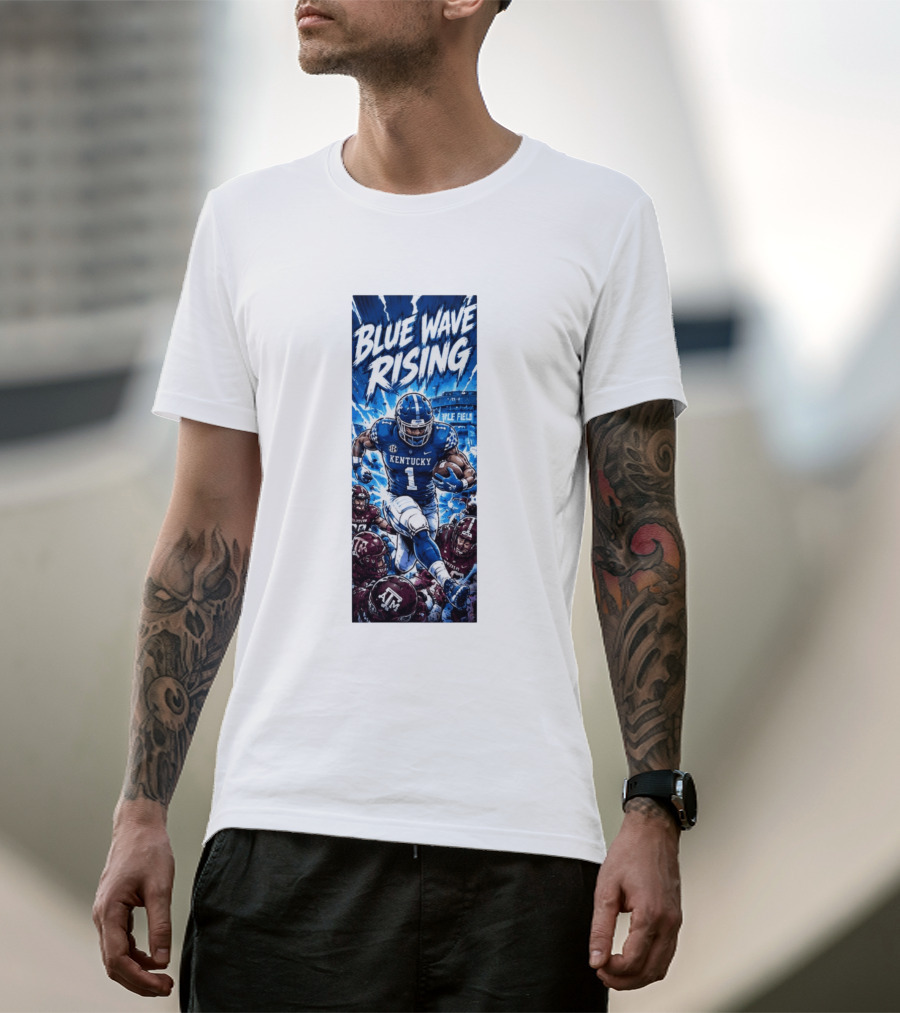 Blue Wave Rising 2026 Kentucky Wildcats Running Back Kyle Field Football Action T-Shirt