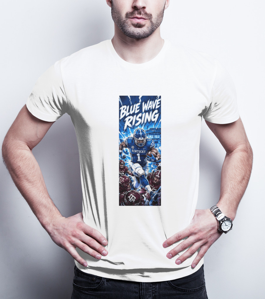 Blue Wave Rising 2026 Kentucky Wildcats Running Back Kyle Field Football Action T-Shirt