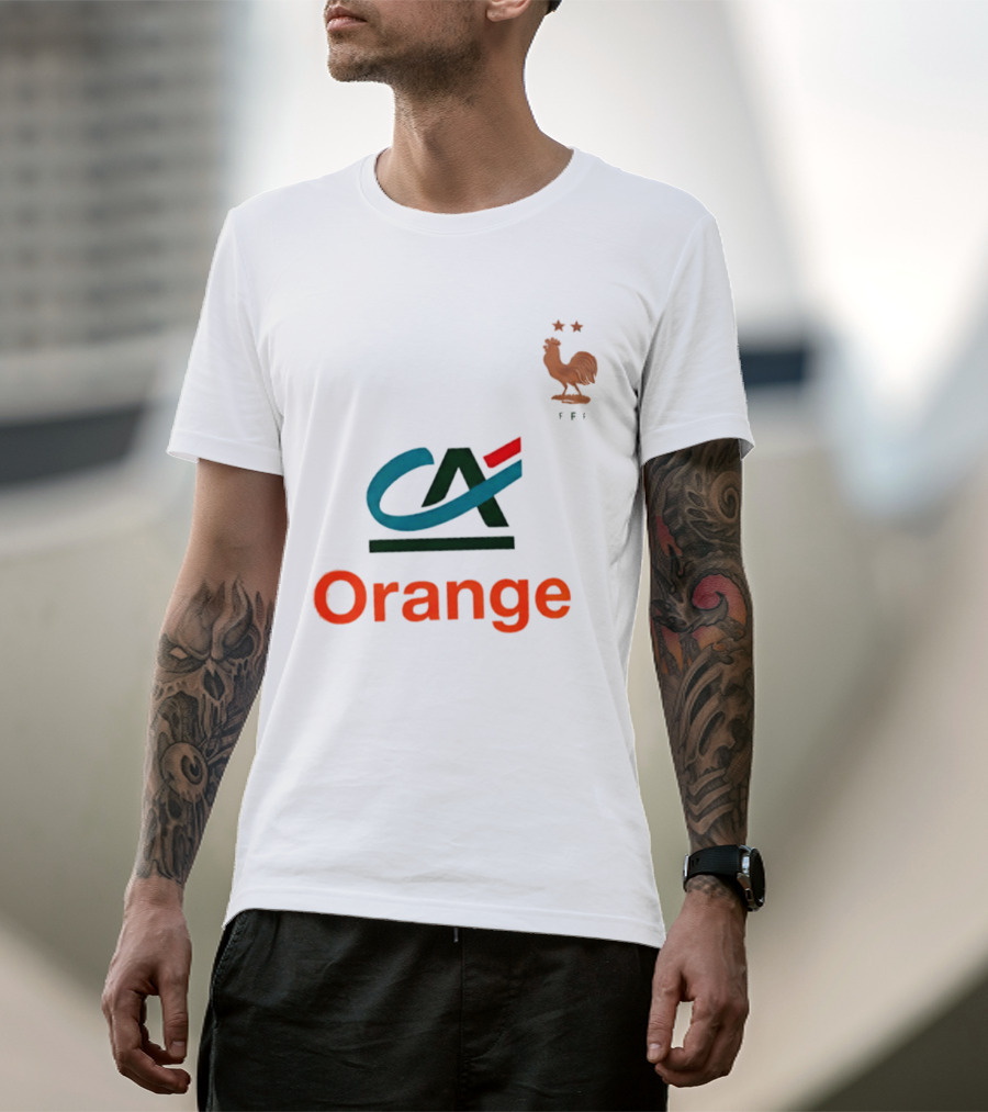 Crédit Agricole Orange Rooster Emblem With Stars And FF T-Shirt