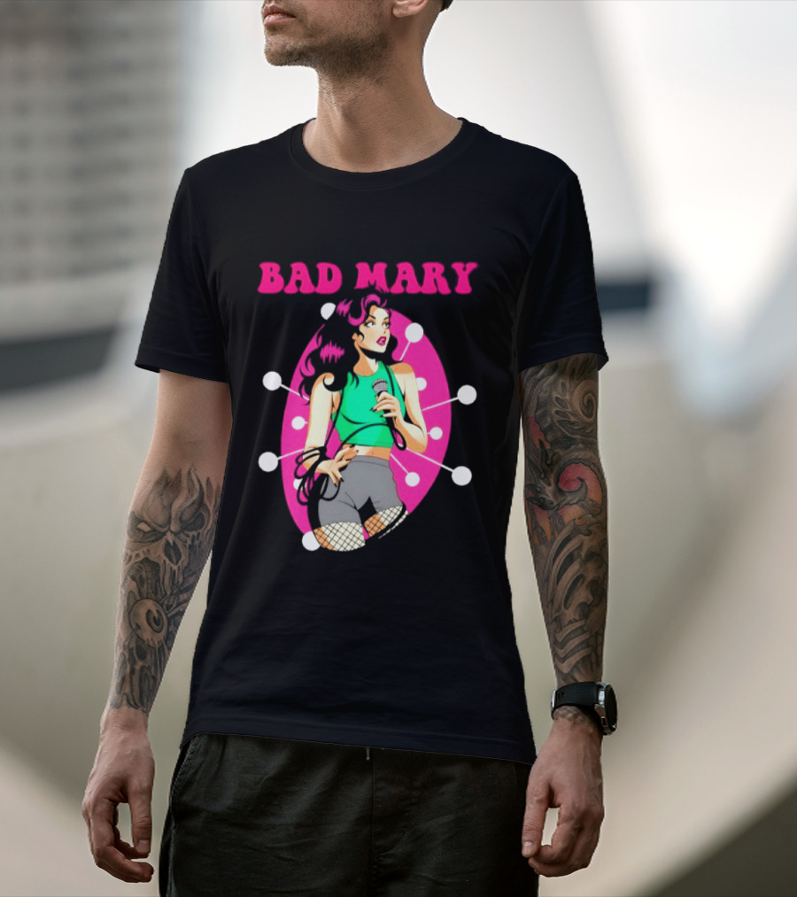 Bad Mary Punk Rock Band Female Singer Microphone Neon T-Shirt