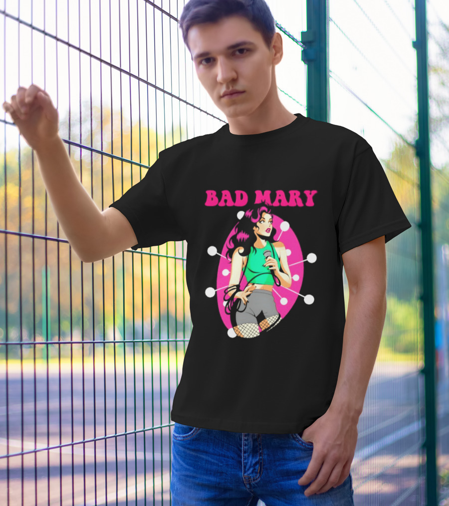 Bad Mary Punk Rock Band Female Singer Microphone Neon T-Shirt