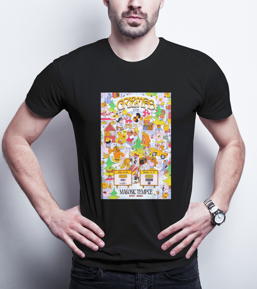 GRiZMAS 2026 Masonic Temple Detroit Michigan GRiZ Sippy Noetika Event Cartoons T-Shirt