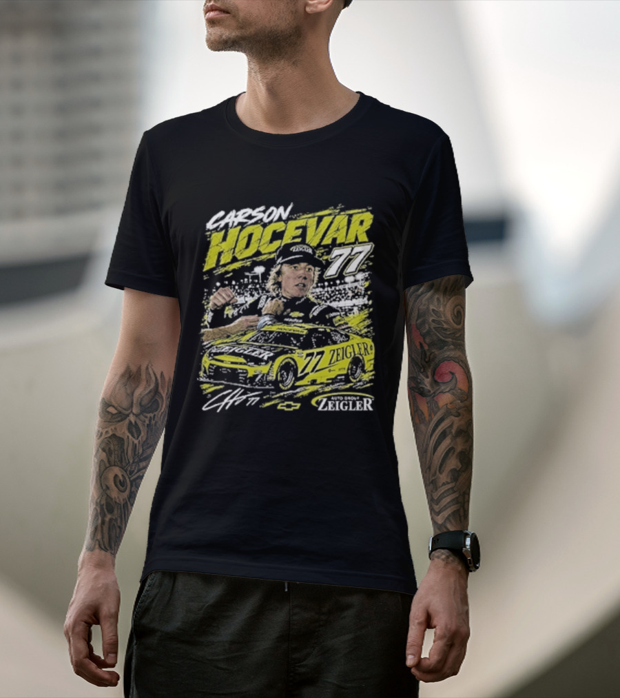Carson Hocevar 77 Cartoon Race Car And Driver T-Shirt