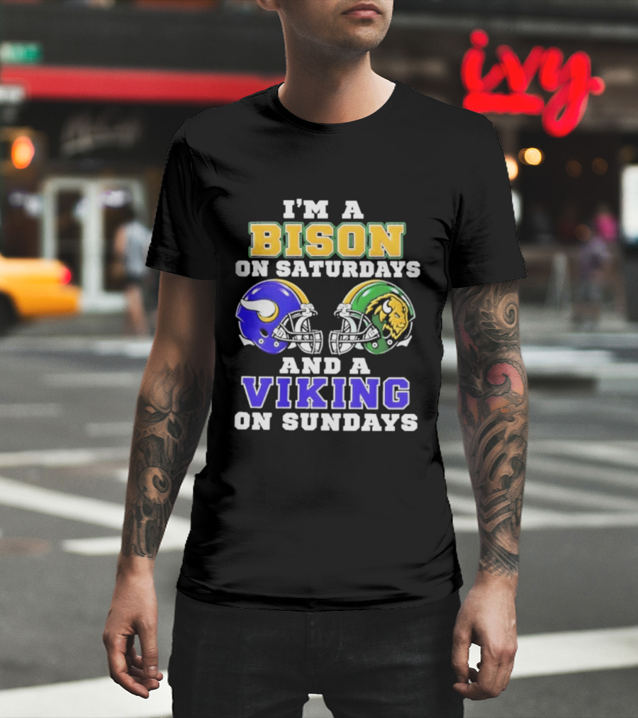 I'm A Bison On Saturdays And A Viking On Sundays Football Helmet T-Shirt