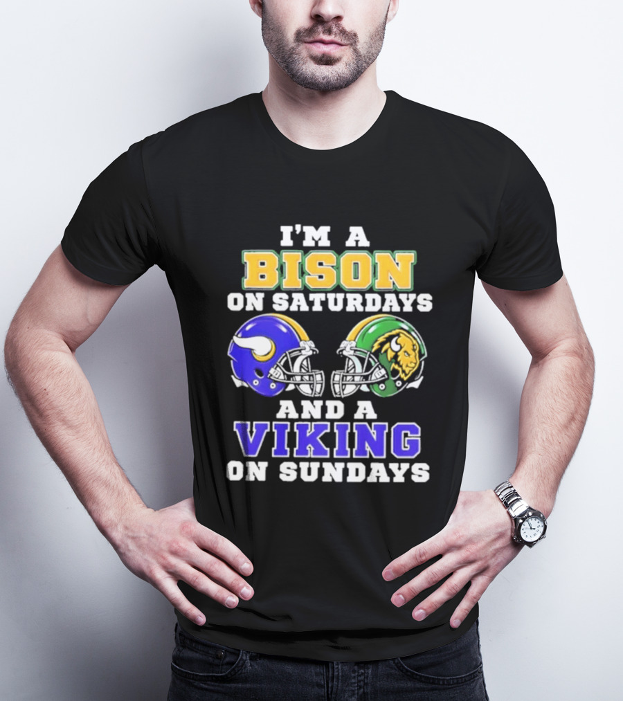 I'm A Bison On Saturdays And A Viking On Sundays Football Helmet T-Shirt