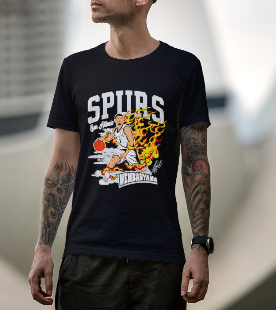 San Antonio Spurs Victor Wembanyama Fired Up Basketball Flames T-Shirt