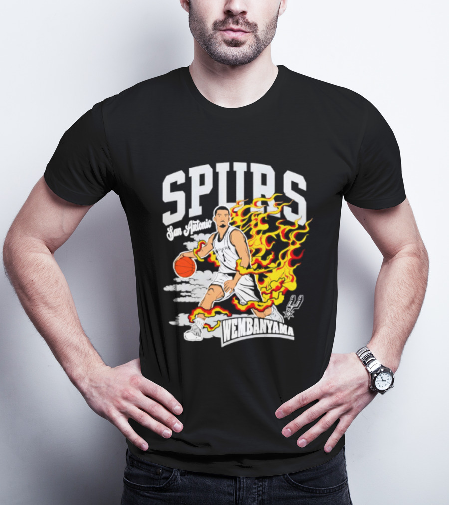 San Antonio Spurs Victor Wembanyama Fired Up Basketball Flames T-Shirt
