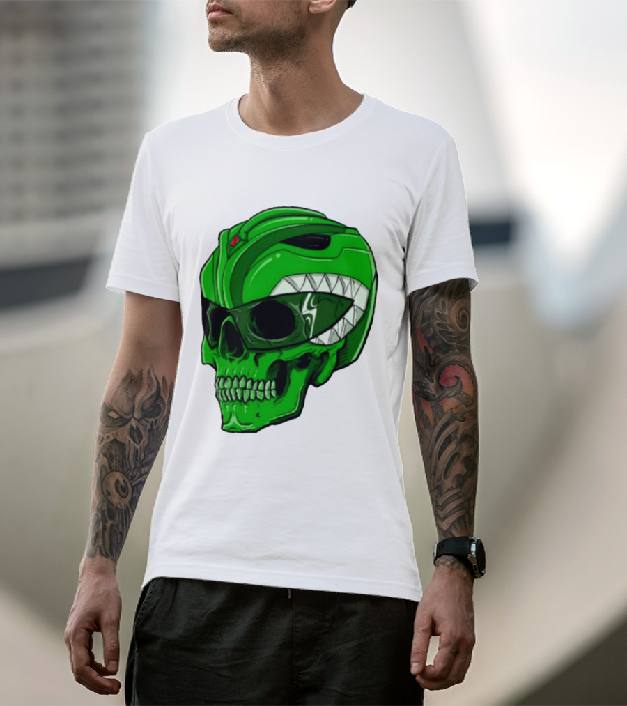 Mighty Morphin Power Rangers Green Ranger Zombie Skull Helmet Mashup T-Shirt