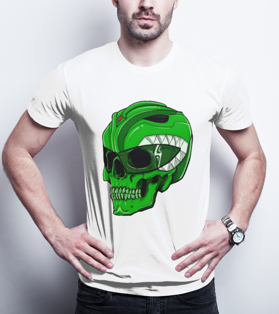 Mighty Morphin Power Rangers Green Ranger Zombie Skull Helmet Mashup T-Shirt