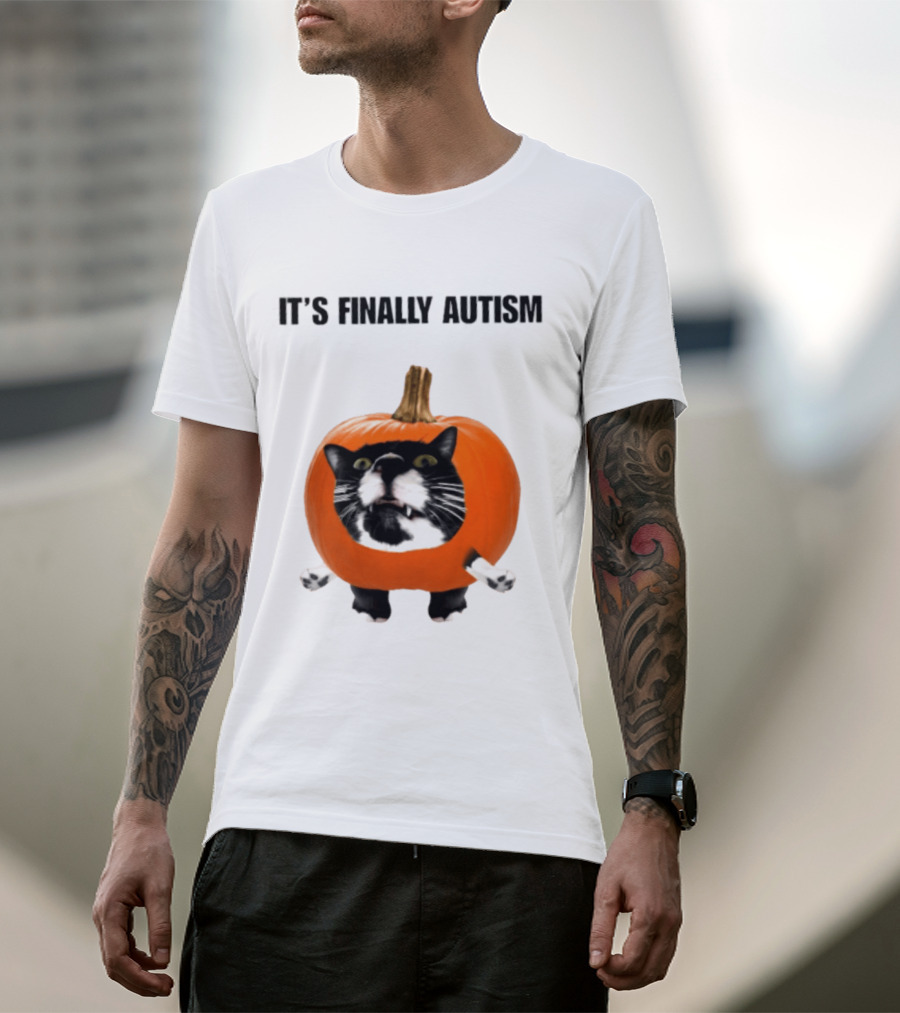 It's Finally Autism Cat Pumpkin T-Shirt