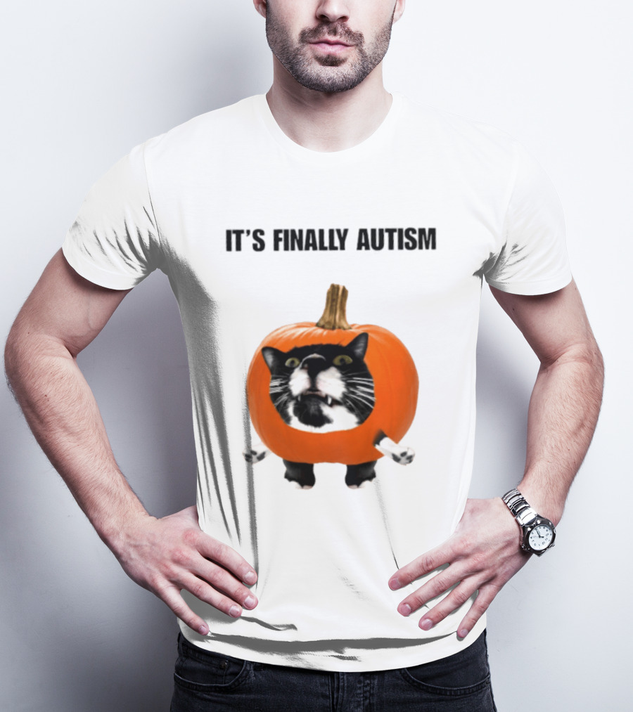 It's Finally Autism Cat Pumpkin T-Shirt
