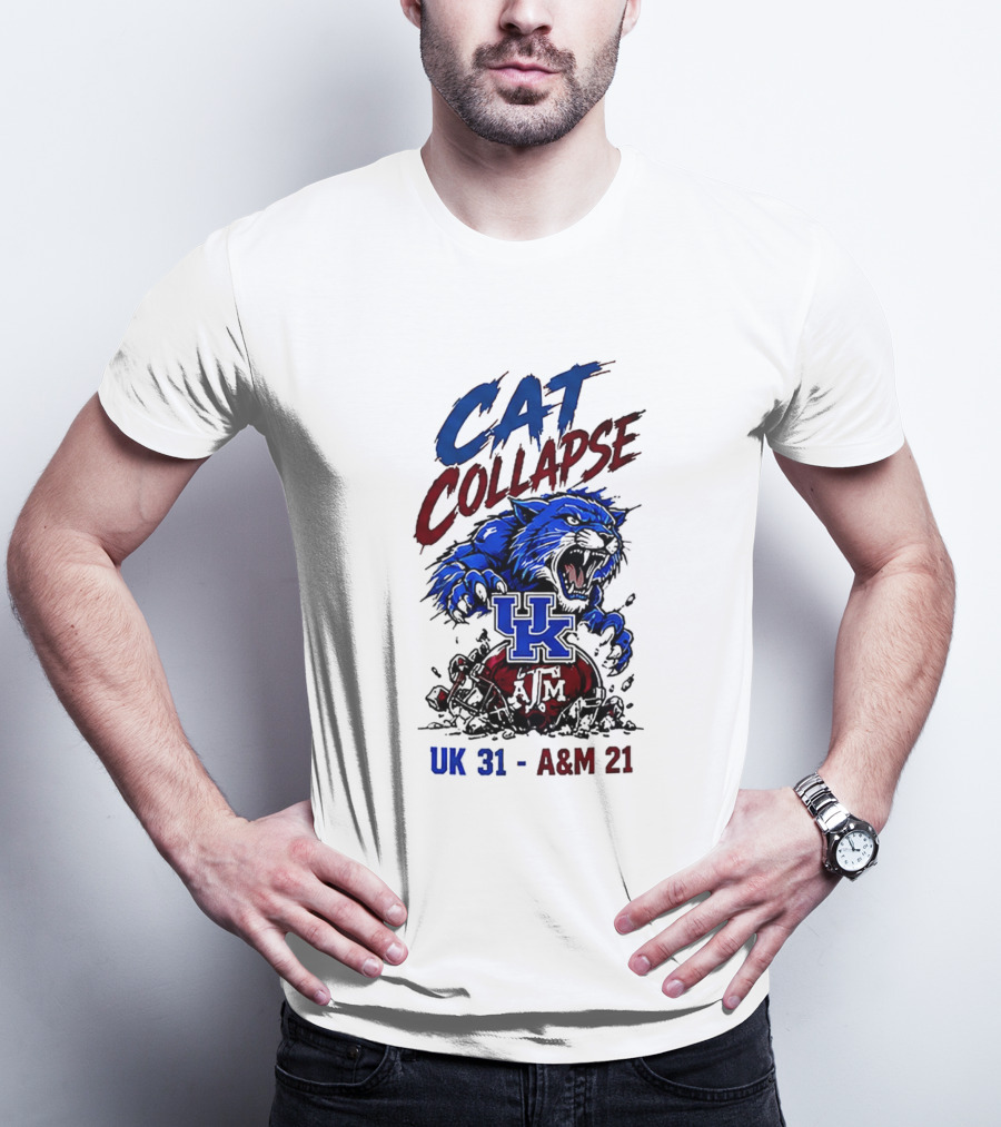 Cat Collapse UK Wildcats Crushing A&M Helmet UK 31 A&M 21 T-Shirt