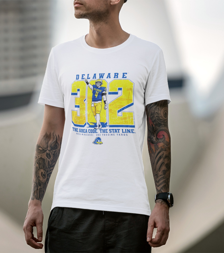Delaware Blue Hens 302 The Area Code The Stat Line Nick Minicucci 302 Passing Yards T-Shirt