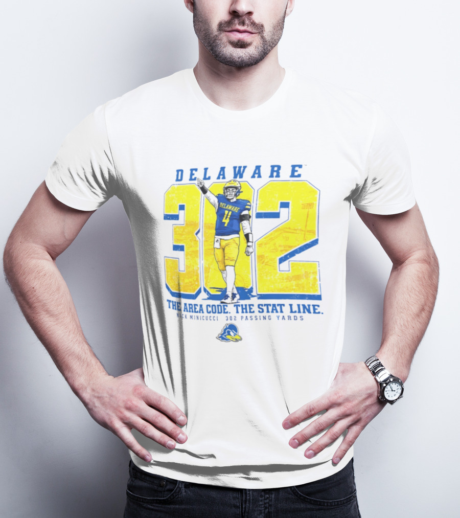 Delaware Blue Hens 302 The Area Code The Stat Line Nick Minicucci 302 Passing Yards T-Shirt