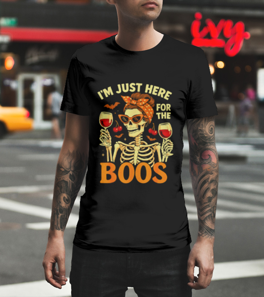 I'm Just Here For The Boos Skeleton Wine Cherries Halloween T-Shirt