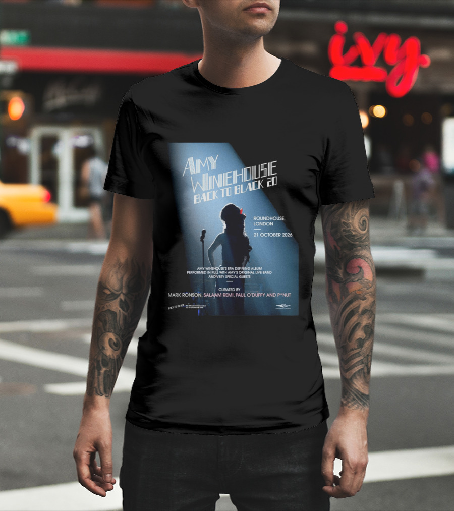 Amy Winehouse Back To Black 20 Roundhouse London 21 October 2026 Live Performance Event T-Shirt