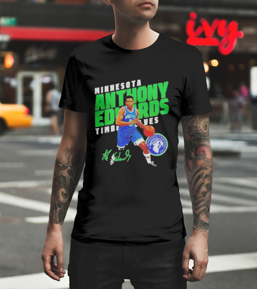 Minnesota Anthony Edwards Timberwolves Basketball Player Signature T-Shirt