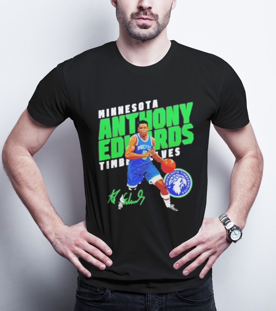 Minnesota Anthony Edwards Timberwolves Basketball Player Signature T-Shirt