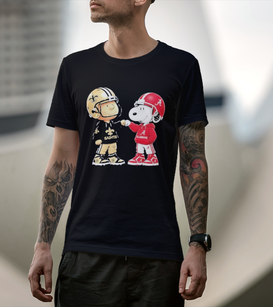 Charlie Brown Saints Snoopy Alabama Fist Bump Football T-Shirt