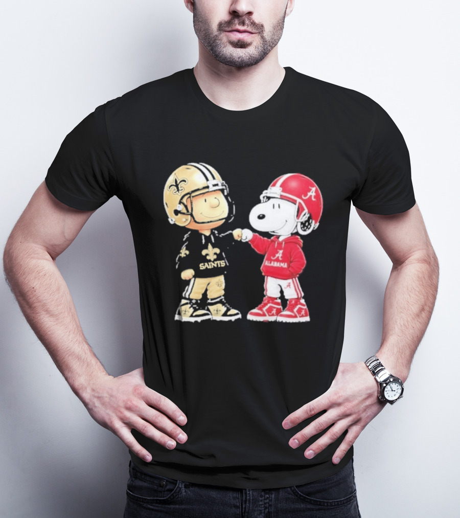 Charlie Brown Saints Snoopy Alabama Fist Bump Football T-Shirt
