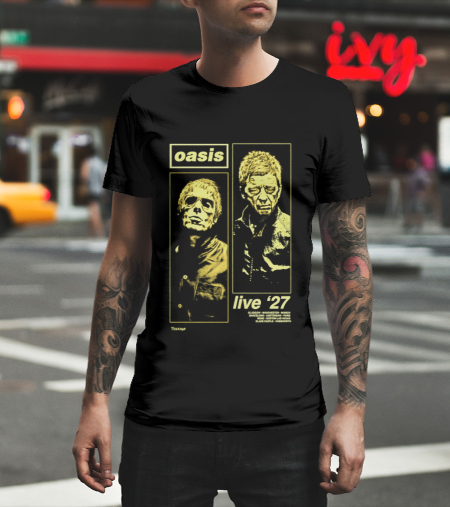 Oasis Live '27 Tour Glasgow Manchester Munich Barcelona Amsterdam Paris Rome Boston Las Vegas T-Shirt