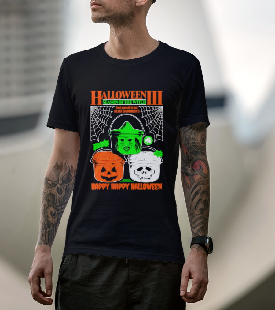 Halloween III Season Of The Witch Silver Shamrock Pumpkin Skull Witch Buckets Happy Happy Halloween T-Shirt