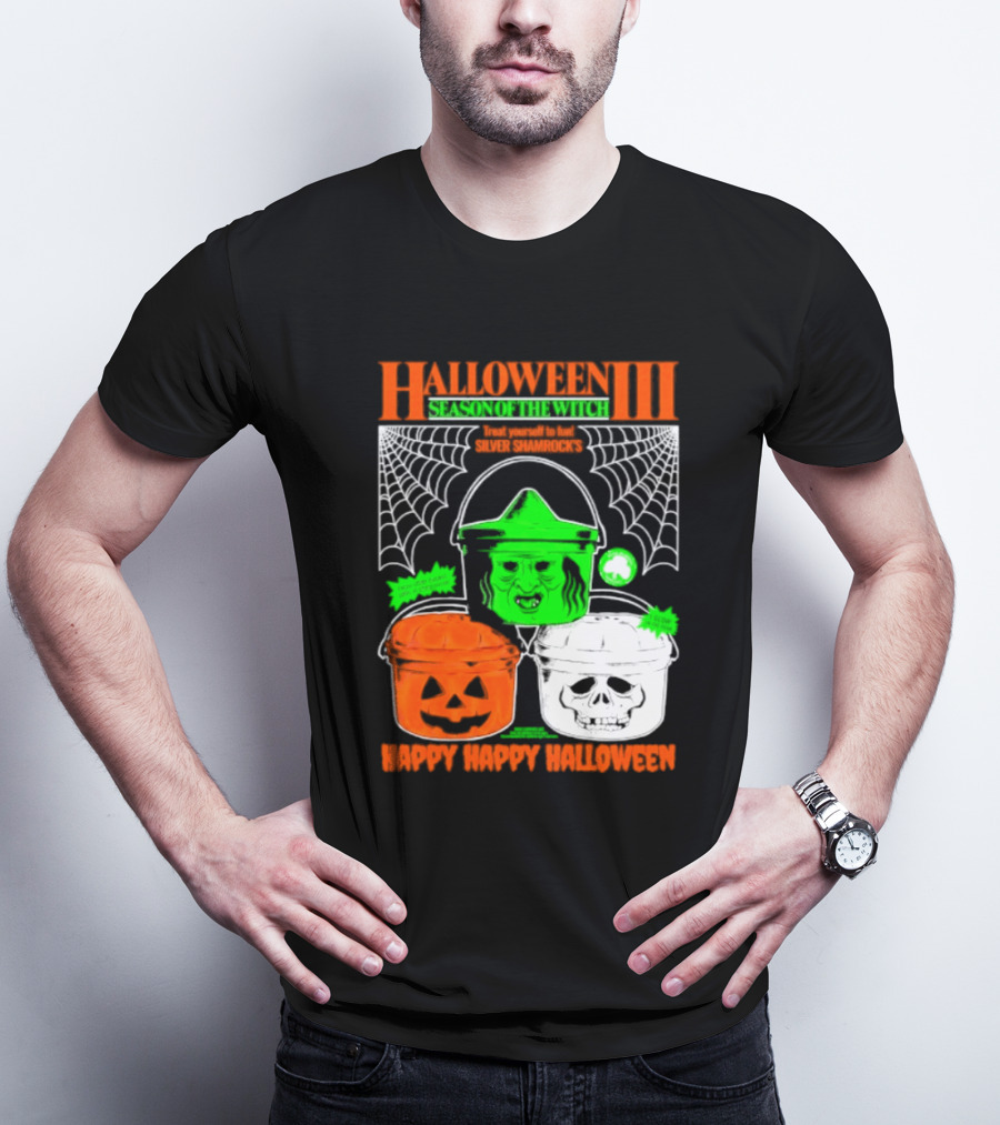 Halloween III Season Of The Witch Silver Shamrock Pumpkin Skull Witch Buckets Happy Happy Halloween T-Shirt