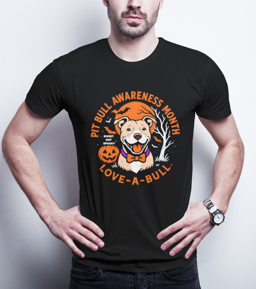 Pit Bull Awareness Month Love A Bull Halloween Pumpkin T-Shirt