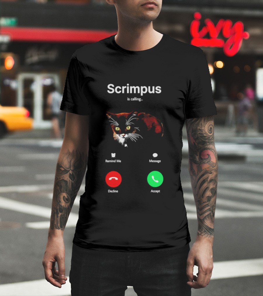 Scrimpus Is Calling Cat Phone Call Meme Humor Reject Accept T-Shirt